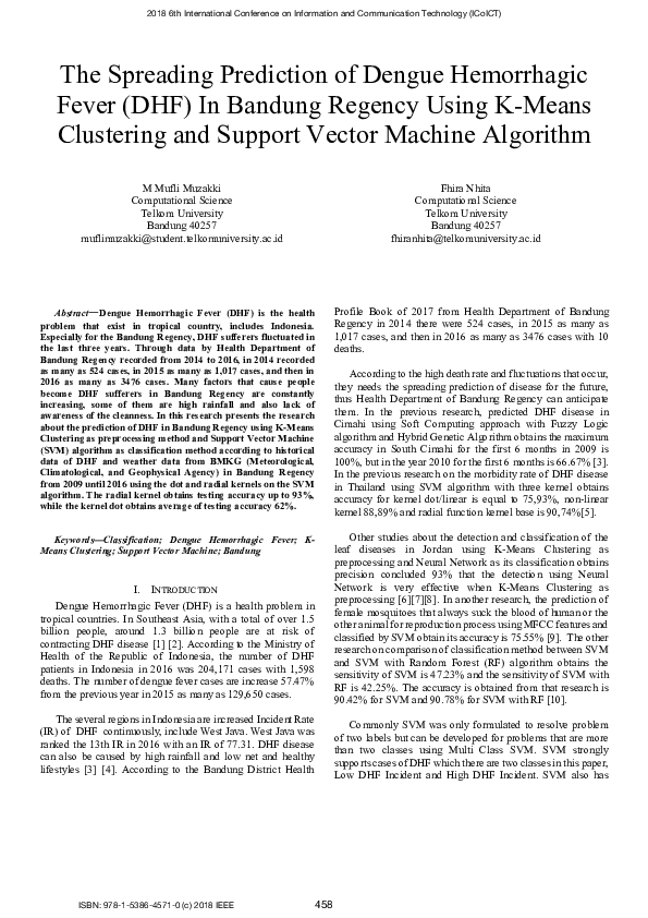 Pdf The Spreading Prediction Of Dengue Hemorrhagic Fever Dhf In Bandung Regency Using K