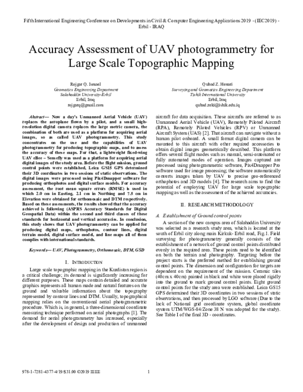 (PDF) Accuracy Assessment of UAV photogrammetry for Large Scale Topographic Mapping