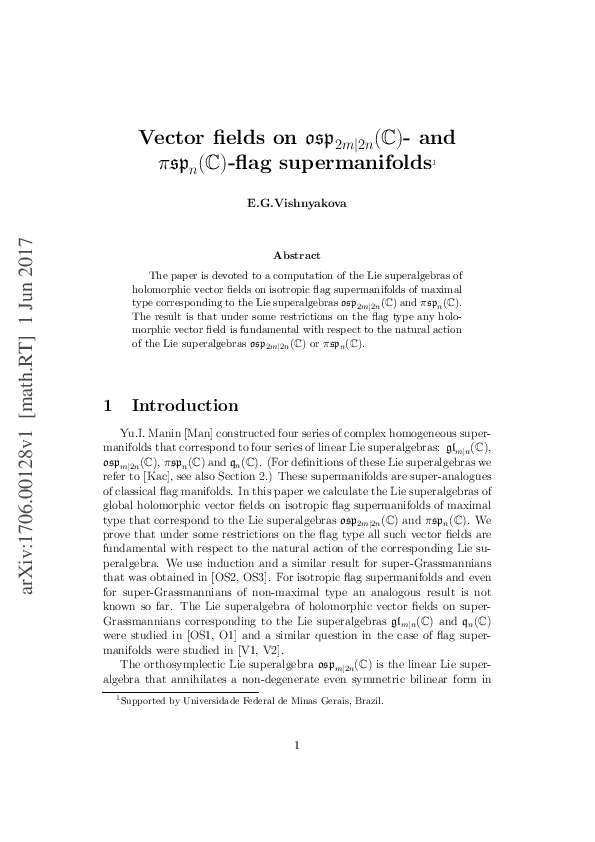 (PDF) Vector fields on $\mathfrak{osp}_{2m|2n}(\mathbb C)$- and $\pi ...