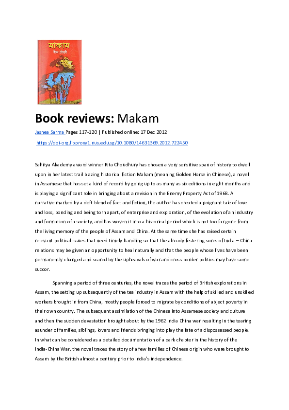 (PDF) 'Makam', The lost Assamese China-town (Book review and review essay)