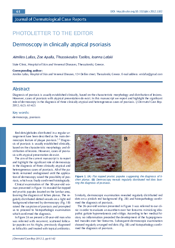 (PDF) Dermoscopy in clinically atypical psoriasis
