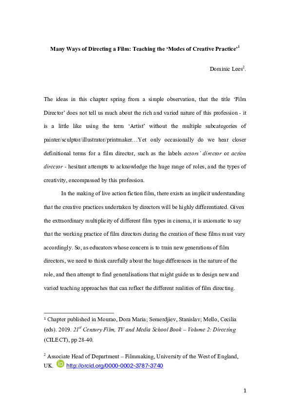 (PDF) Many Ways of Directing a Film: Teaching the 'Modes of Creative ...