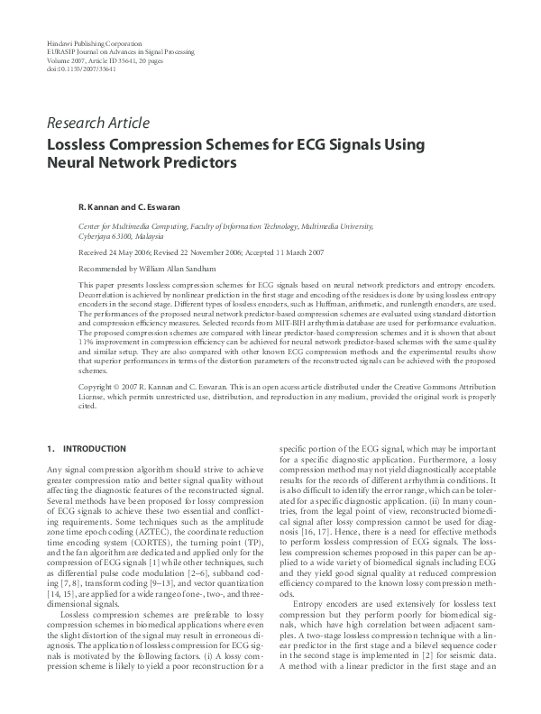 Pdf Lossless Compression Schemes For Ecg Signals Using Neural Network Predictors