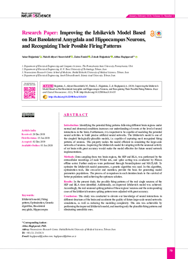 (PDF) Improving the Izhikevich Model Based on Rat Basolateral Amygdala ...
