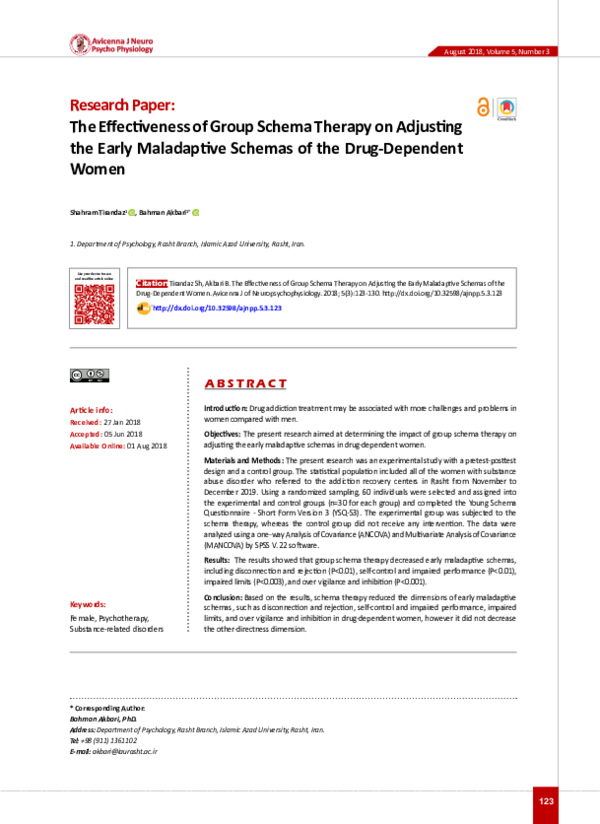 (PDF) The Effectiveness of Group Schema Therapy on Adjusting the Early ...