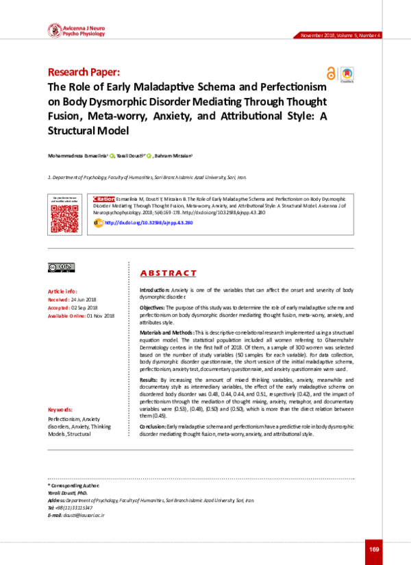(PDF) The Role of Early Maladaptive Schema and Perfectionism on Body Dysmorphic Disorder ...