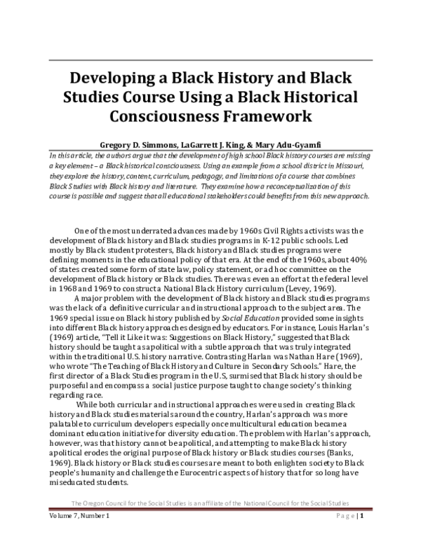 (PDF) Developing a Black History and Black Studies Course Using a Black ...