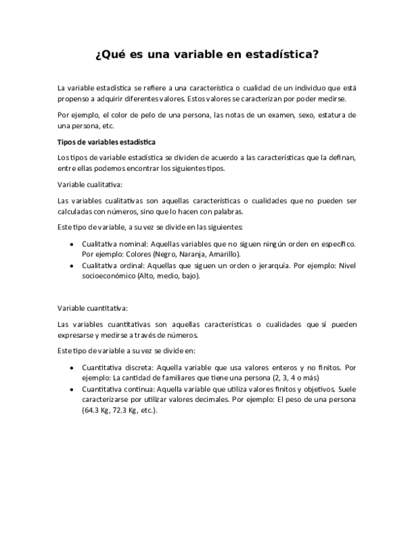 (DOC) Qué es una variable en estadística