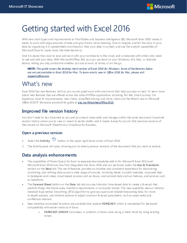 (PDF) Getting started with Excel 2016