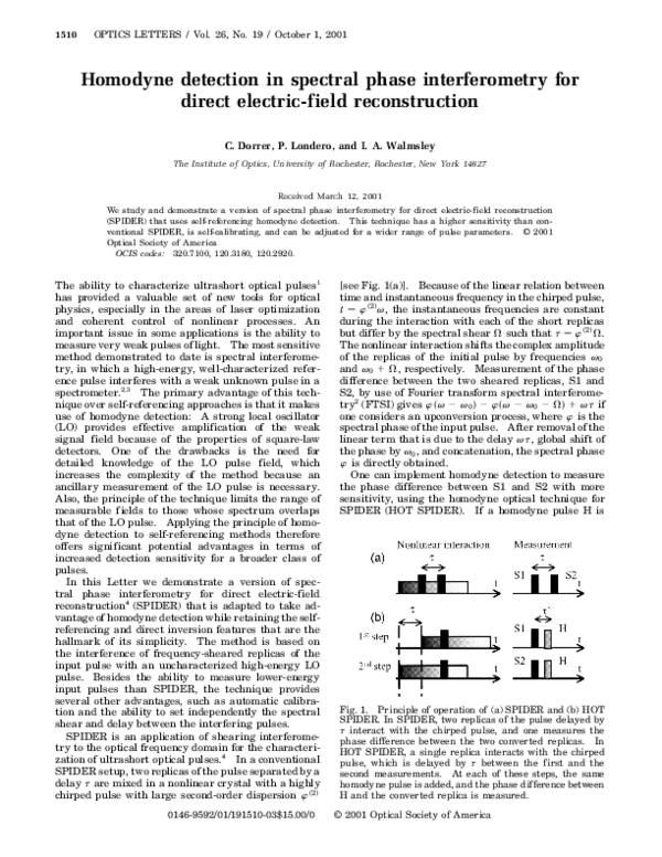 (PDF) Homodyne detection in spectral phase interferometry for direct electric-field reconstruction