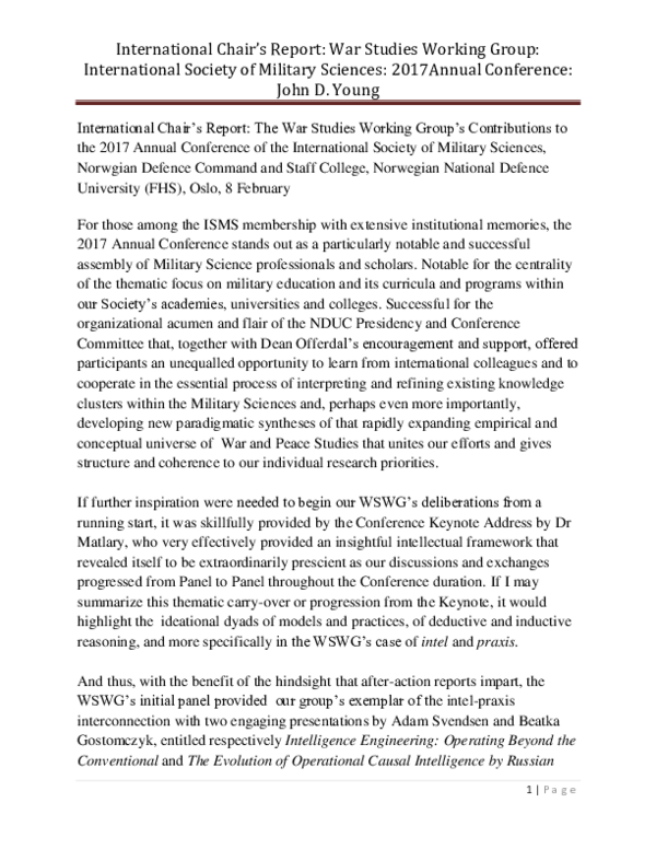 (PDF) War Studies Working Group Conference Report