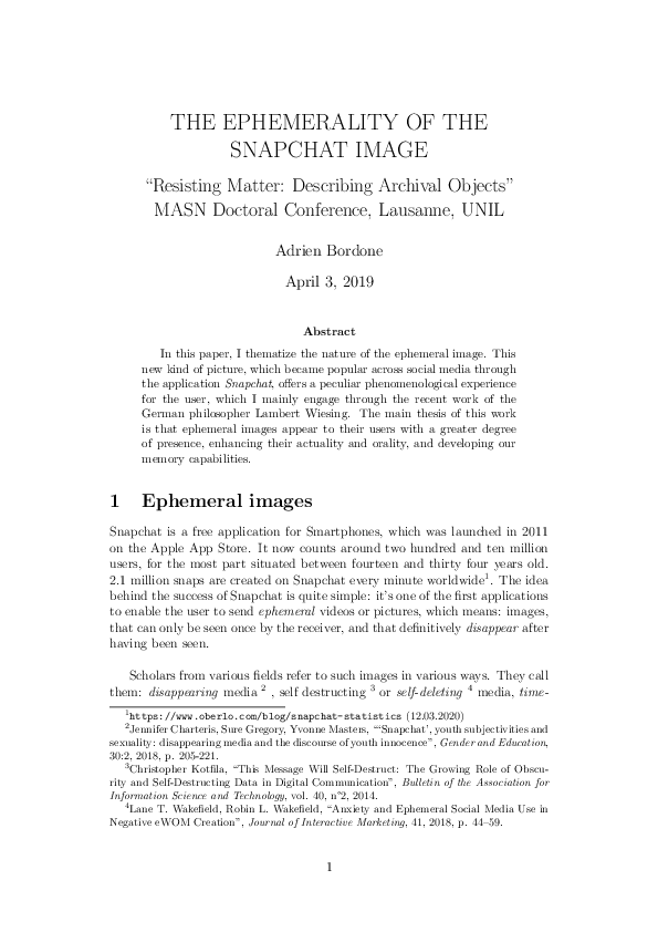 (PDF) The Ephemerality of the Snapchat Image