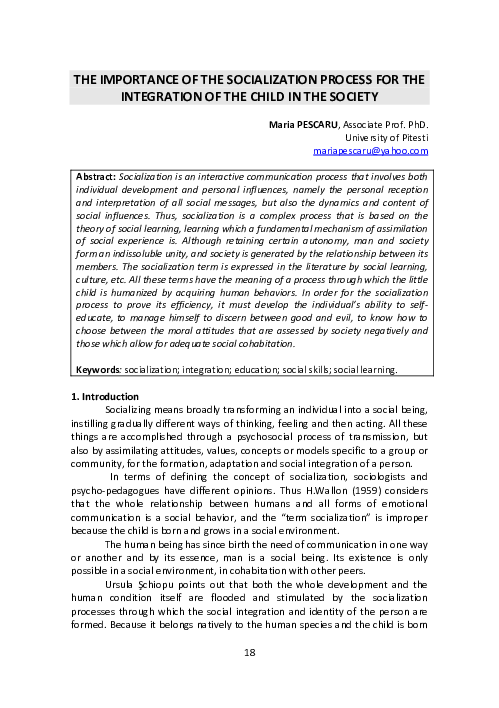 (PDF) THE IMPORTANCE OF THE SOCIALIZATION PROCESS FOR THE INTEGRATION ...