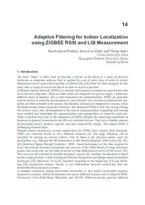 Pdf Adaptive Filtering For Indoor Localization Using Zigbee Rssi And Lqi Measurement