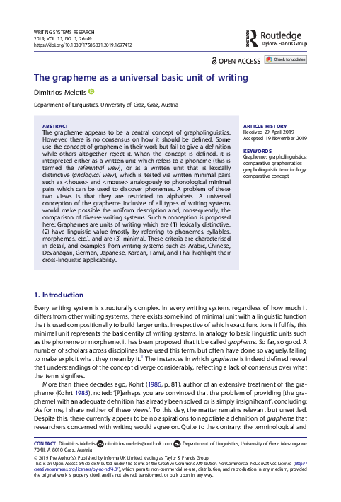 (PDF) 2019. The grapheme as a universal basic unit of writing. Writing ...