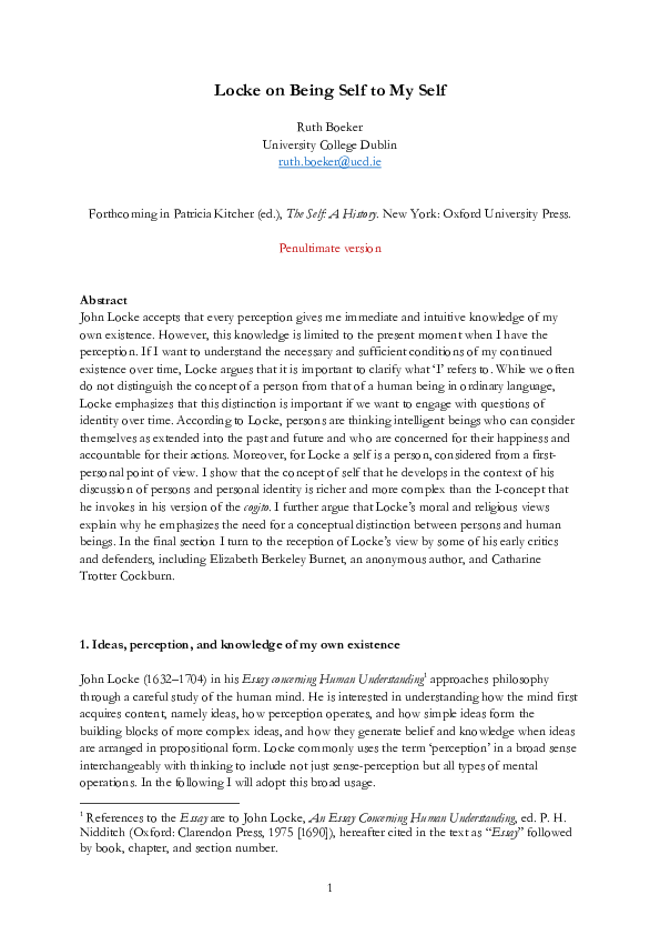 (PDF) Locke on Being Self to My Self