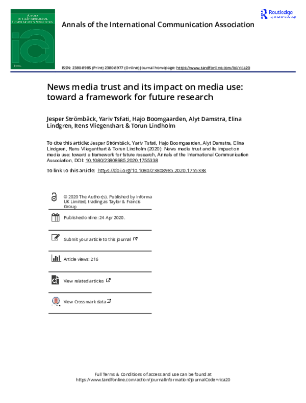 (PDF) News media trust and its impact on media use: toward a framework ...