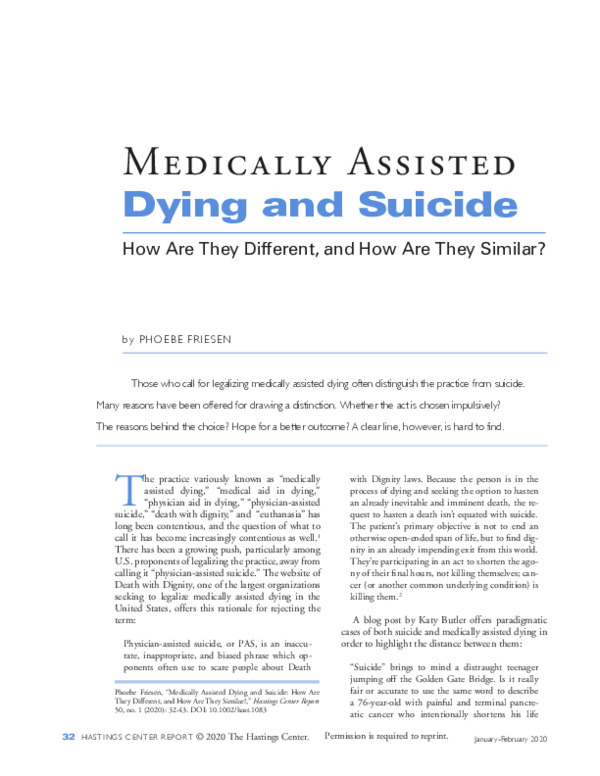 (PDF) Medically Assisted Dying and Suicide: How Are They Different, and ...