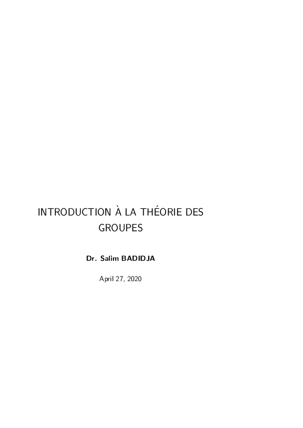(PDF) Notes de cours: Introduction à la théorie des groupes Dr. Salim ...