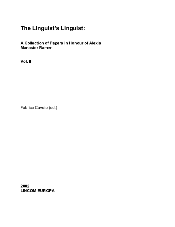 (PDF) The Linguist's Linguist: A Collection of Papers in Honour of ...