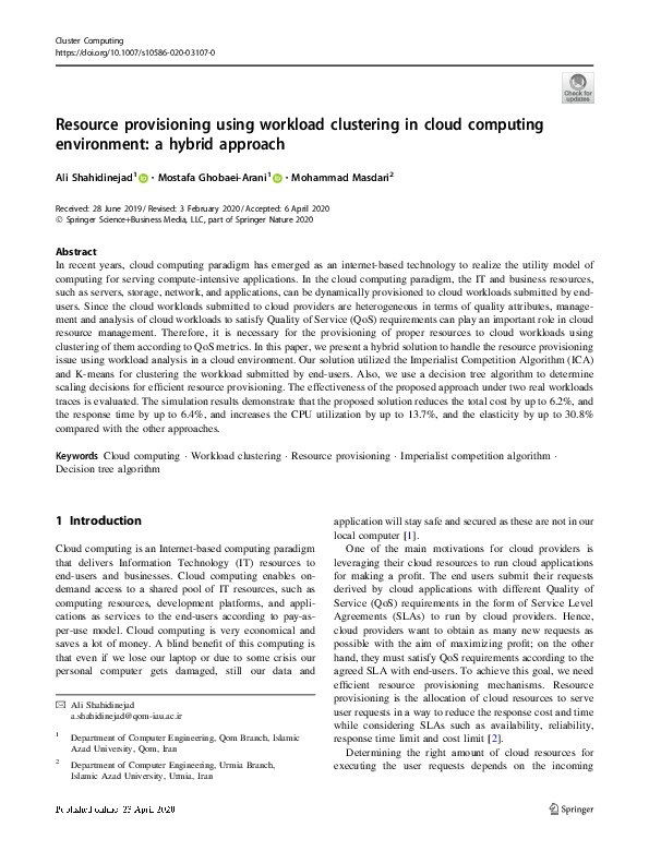 (PDF) Resource provisioning using workload clustering in cloud computing environment: a hybrid ...