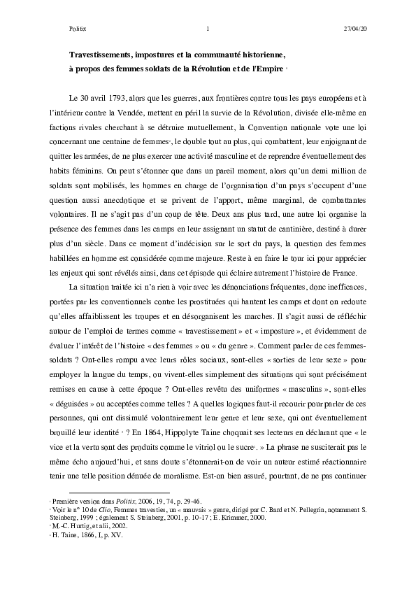 (PDF) Travestissements, impostures et la communauté historienne