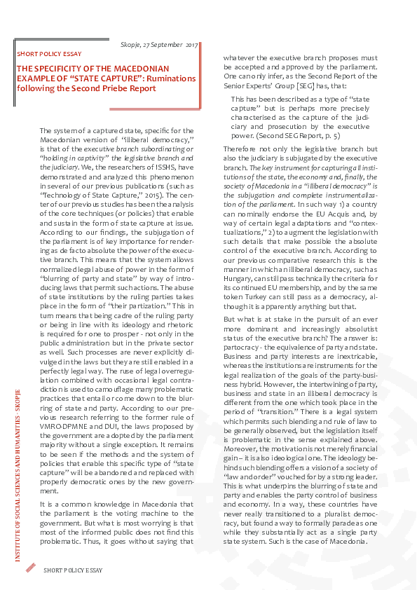 (PDF) THE SPECIFICITY OF THE MACEDONIAN EXAMPLE OF “STATE CAPTURE ...