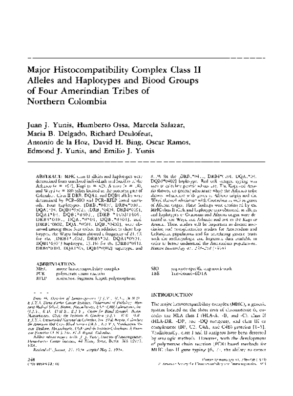 (PDF) Major Histocompatibility Complex Class II Alleles and Haplotypes and Blood Groups of Four ...