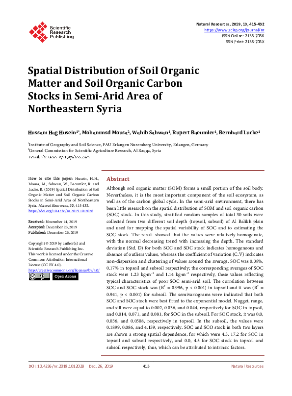 (PDF) Spatial Distribution of Soil Organic Matter and Soil Organic Carbon Stocks in Semi-Arid ...