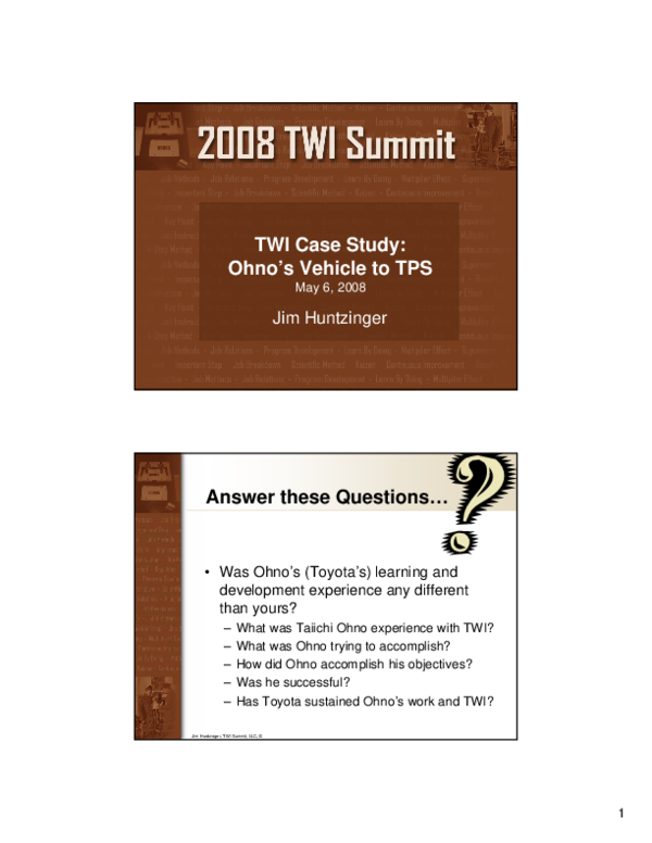 (PDF) TWI Case Study: Ohno's Vehicle to TPS Answer these Questions
