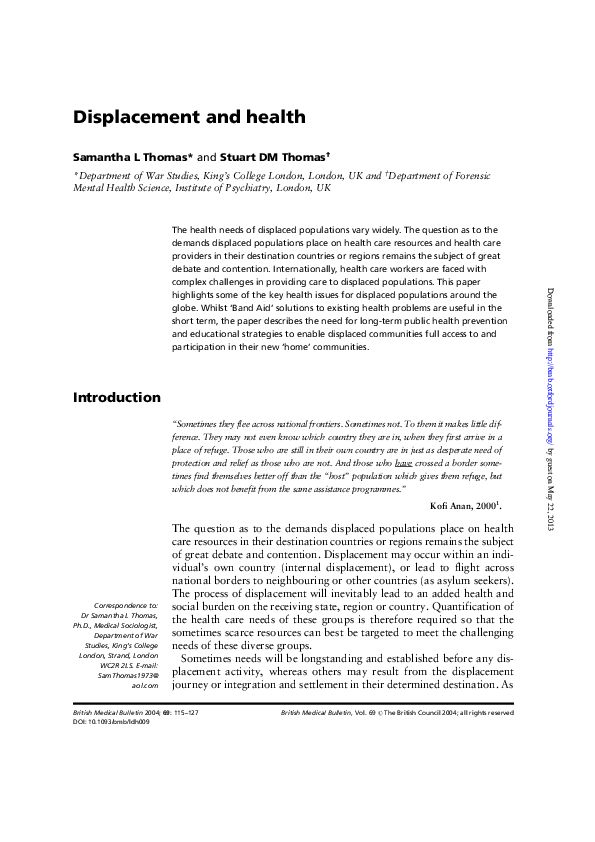 (PDF) Displacement and health
