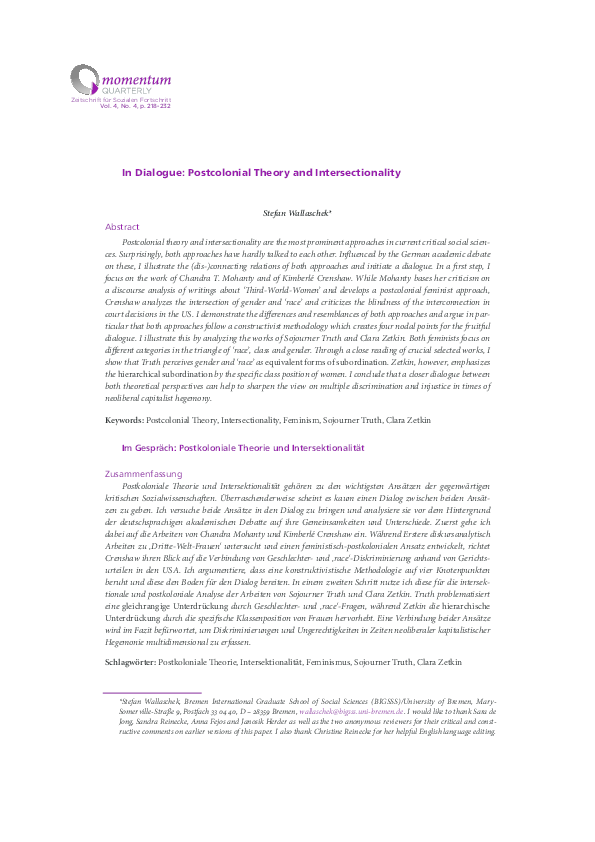 (PDF) In Dialogue: Postcolonial Theory and Intersectionality