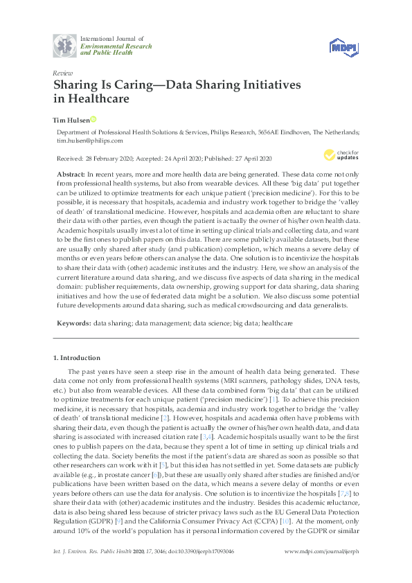 (PDF) Sharing Is Caring - Data Sharing Initiatives in Healthcare