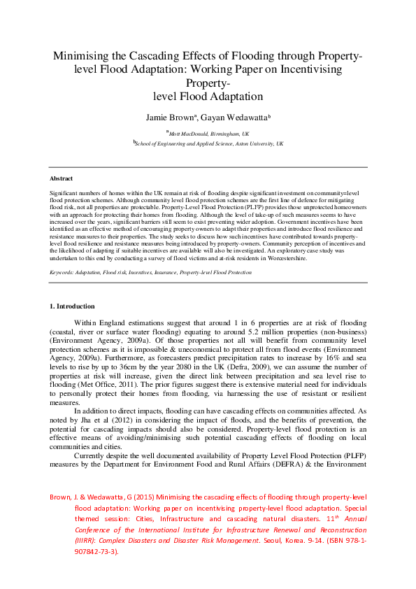 (PDF) Minimising the Cascading Effects of Flooding through Property ...