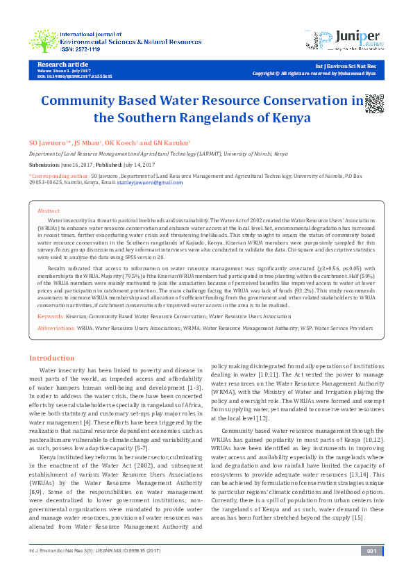 (PDF) Int J Environ Sci Nat Res Community Based Water Resource ...