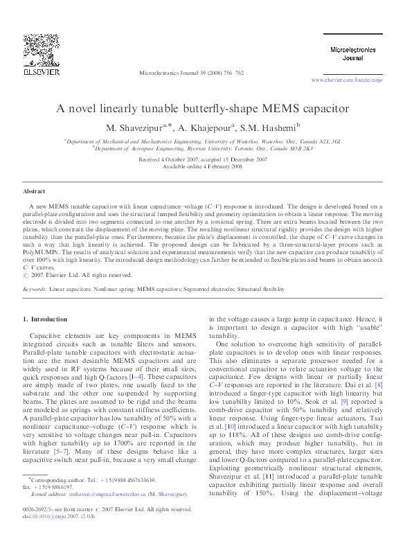 (PDF) A novel linearly tunable butterfly-shape MEMS capacitor