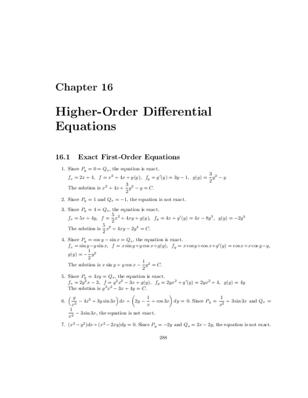 (PDF) Higher-Order Differential Equations 16.1 Exact First-Order Equations