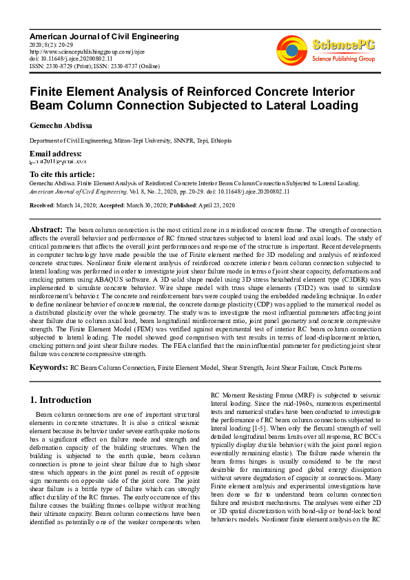 Pdf Finite Element Analysis Of Reinforced Concrete Interior Beam