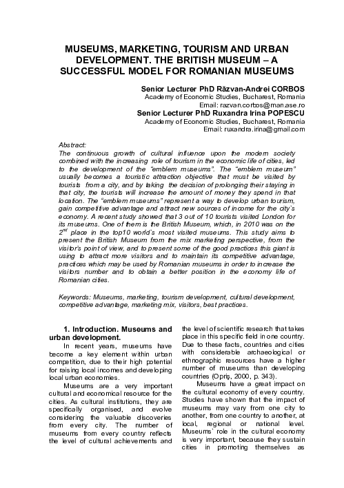 (PDF) Museums, Marketing, Tourism and Urban Development. The British ...