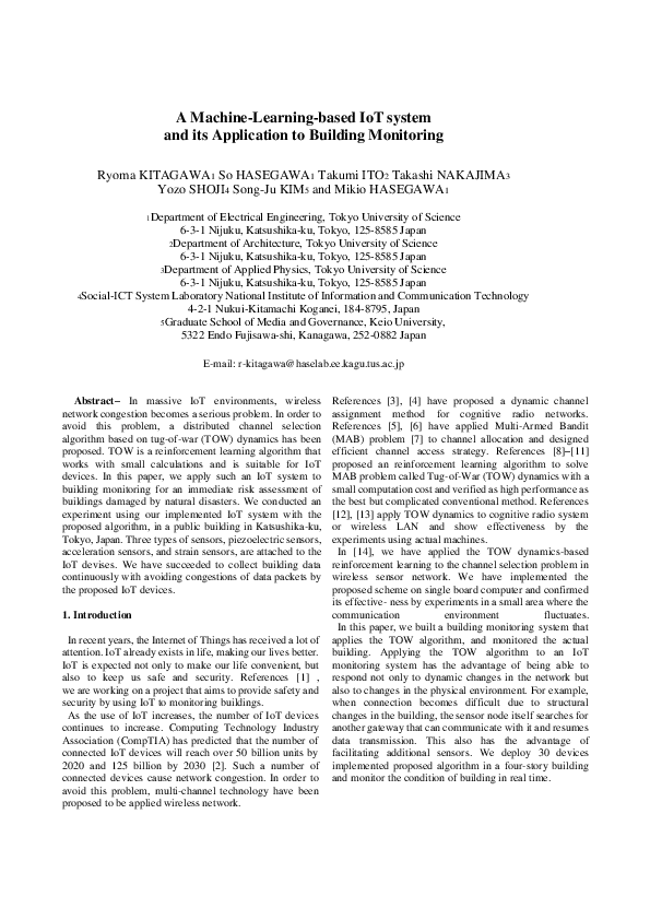 Pdf A Machine Learning Based Iot System And Its Application To Building Monitoring