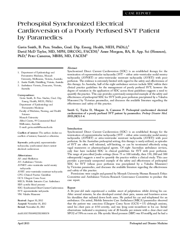 (PDF) Prehospital Synchronized Electrical Cardioversion of a Poorly ...
