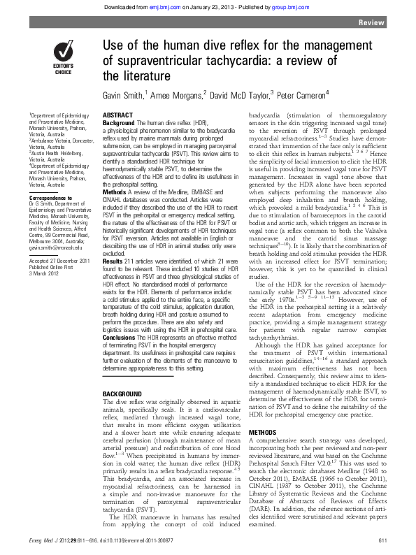 (PDF) Use of the human dive reflex for the management of ...