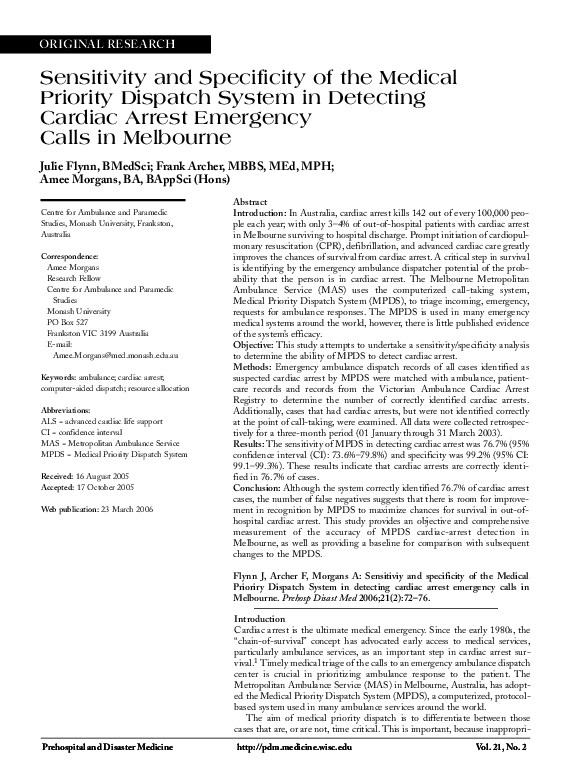 (PDF) Sensitivity and specificity of the medical priority dispatch ...