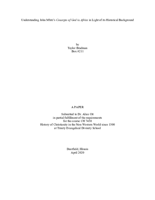 (DOC) Understanding John Mbiti's 'Concepts of God in Africa' in Light ...