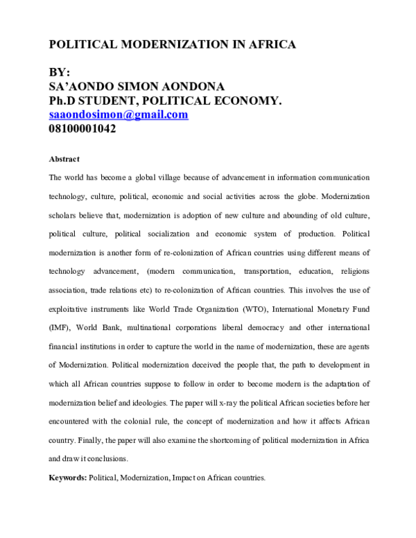 (DOC) POLITICAL MODERNIZATION IN AFRICA