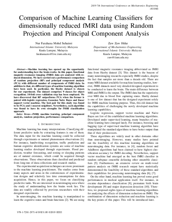 (PDF) Comparison of Machine Learning Classifiers for dimensionally reduced fMRI data using ...