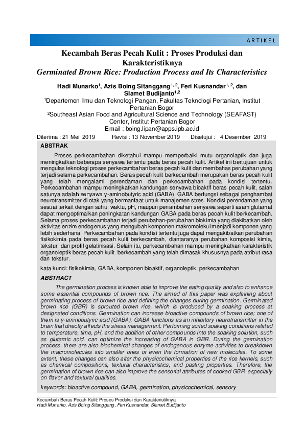 (PDF) Kecambah Beras Pecah Kulit : Proses Produksi dan Karakteristiknya ...
