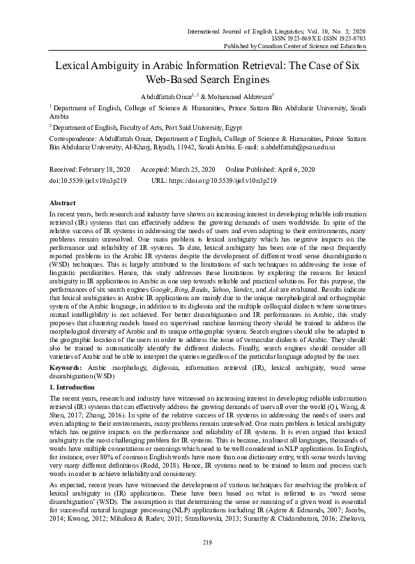 (PDF) Lexical Ambiguity in Arabic Information Retrieval: The Case of ...