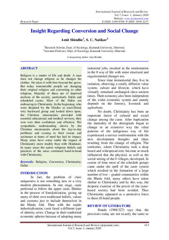 (PDF) Insight Regarding Conversion and Social Change