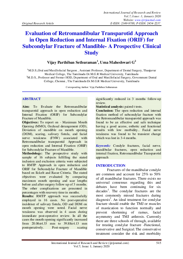 (PDF) Evaluation of Retromandibular Transparotid Approach in Open ...